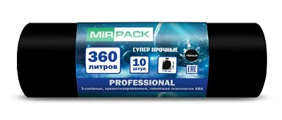 Мешки для мусора 360 литров, 65 мкм, в рулоне 10 штук, ПВД, черные, 2 ...